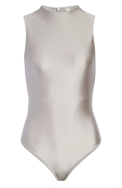Skims Disco Mock Neck Sleeveless Thong Bodysuit In Silver | ModeSens