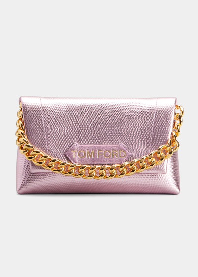 Tom Ford Label Mini Lizard-print Chain Clutch Bag In Light Pink | ModeSens