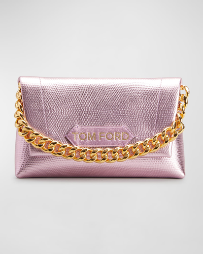 Tom Ford Label Mini Lizard-print Chain Clutch Bag In Light Pink | ModeSens