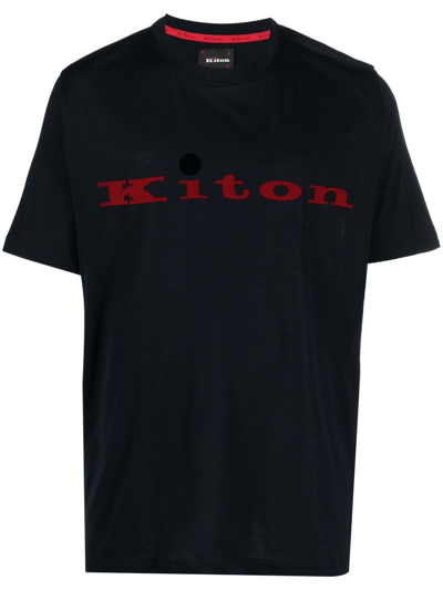 Kiton Logo-embroidered Cotton T-shirt In Blau | ModeSens
