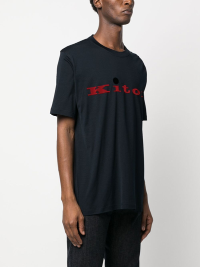 Kiton Logo-embroidered Cotton T-shirt In Blau | ModeSens