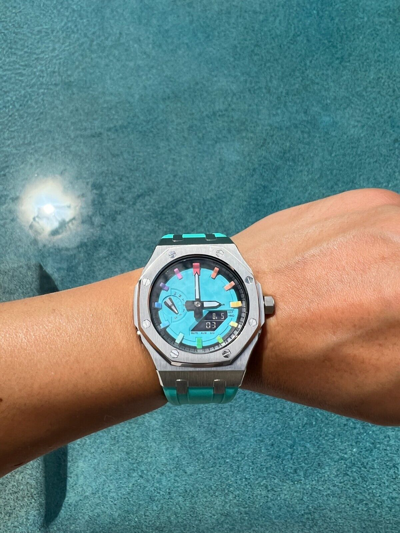 Pre-owned Casio Custom Ga2100-7a Ak Sil Case G-shock Tiffany Blue Dial ...