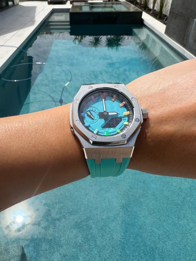 Pre-owned Casio Custom Ga2100-7a Ak Sil Case G-shock Tiffany Blue Dial ...