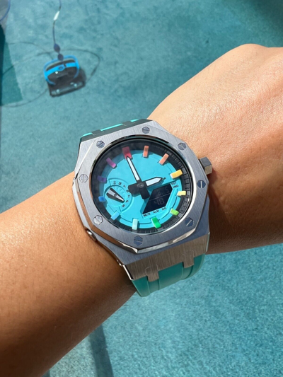 Pre-owned Casio Custom Ga2100-7a Ak Sil Case G-shock Tiffany Blue Dial ...