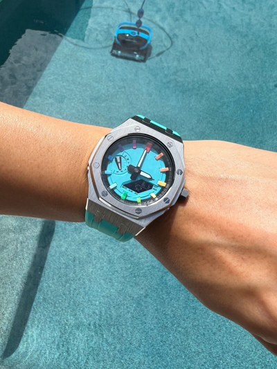 Pre-owned Casio Custom Ga2100-7a Ak Sil Case G-shock Tiffany Blue Dial ...