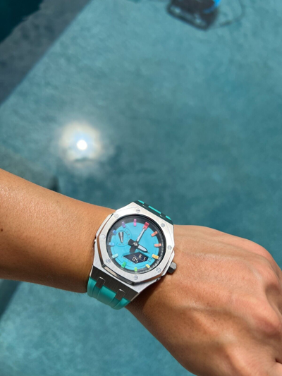 Pre-owned Casio Custom Ga2100-7a Ak Sil Case G-shock Tiffany Blue Dial ...