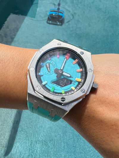 Pre-owned Casio Custom Ga2100-7a Ak Sil Case G-shock Tiffany Blue Dial ...