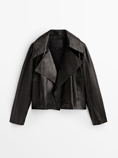 Massimo Dutti Nappa Leather Jacket With Maxi Collar In Black | ModeSens
