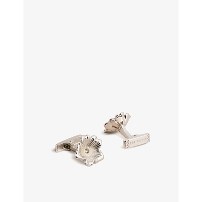 Ted Baker Flowrs Magnolia Crystal-embellished Brass Cufflinks In Silver ...