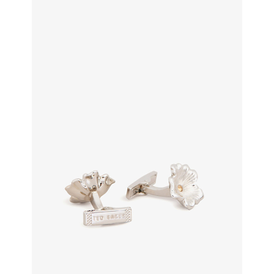 Ted Baker Flowrs Magnolia Crystal-embellished Brass Cufflinks In Silver ...