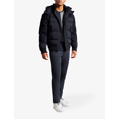 Ted Baker Ventry Hooded Wool-blend And Stretch-woven Puffer Jacket In Navy | ModeSens