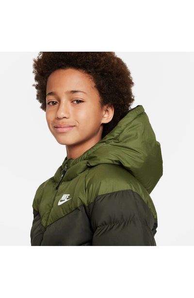 Nike Kids' Hooded Puffer Jacket In Rough Green/sequoia | ModeSens