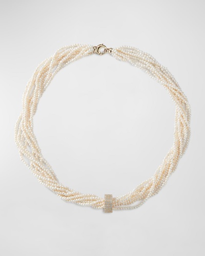 Mizuki Multi Strand Freshwater Pearl Necklace With Diamond Eternity