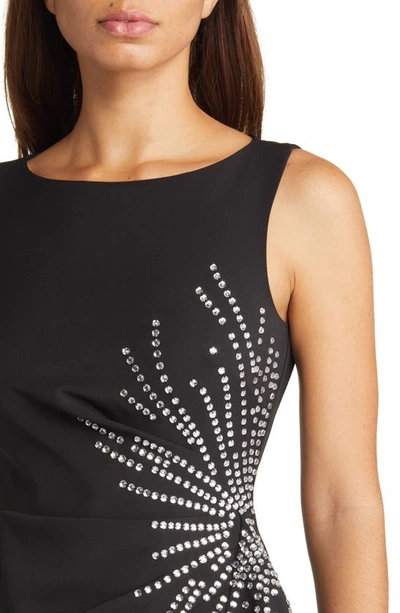 Eliza J Crystal Detail Side Ruched Sheath Dress In Black | ModeSens