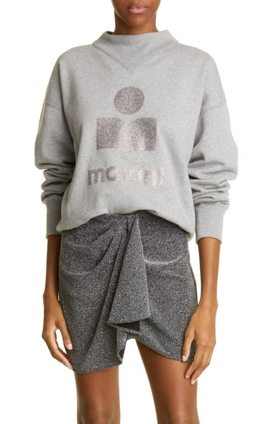 Isabel Marant Étoile Moby Glitter Logo Sweatshirt In Grey | ModeSens