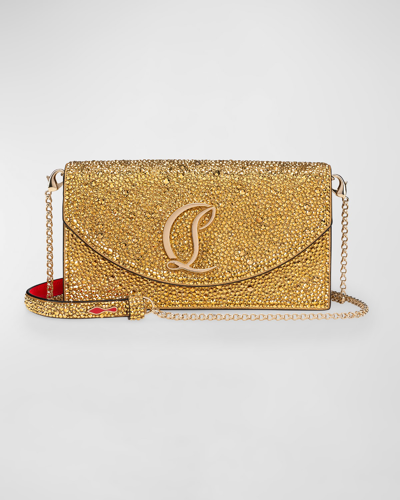 Christian Louboutin Loubi54 Small Strass Suede Crossbody Bag In Gold ...