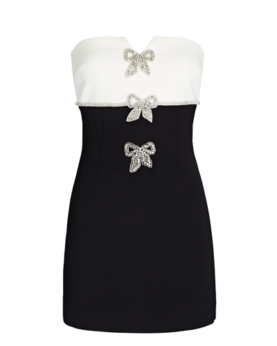 Self Portrait Strapless Embellished Two Tone Twill Mini Dress In Black