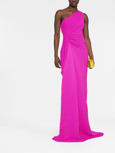 Solace London Draped One-shoulder Gown In Pink | ModeSens
