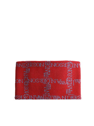 Jw Anderson Monogram-print Merino Neck Scarf In Red | ModeSens