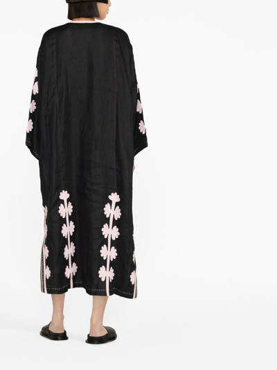 Vita Kin Amina Motif-embroidered Linen Kaftan Dress In Black | ModeSens