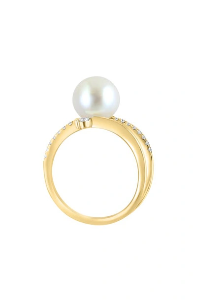 Effy 14k Yellow Gold Diamond & Freshwater Pearl Open Ring In White ...