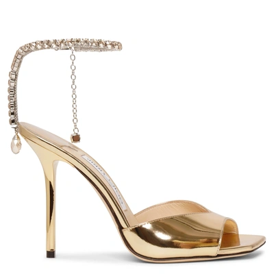 Jimmy Choo Saeda 100 Metallic Gold Sandals | ModeSens