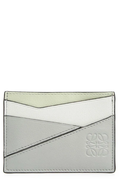 Loewe Puzzle Colorblock Leather Card Case In Grey/celadon | ModeSens