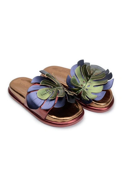 Farm Rio Monstera Anatomic Slide Sandal In Bronze | ModeSens