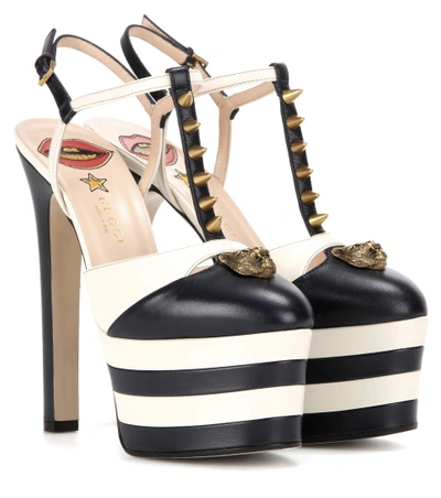 Gucci Angel Spike-embellished Leather Platform Sandals In Black | ModeSens