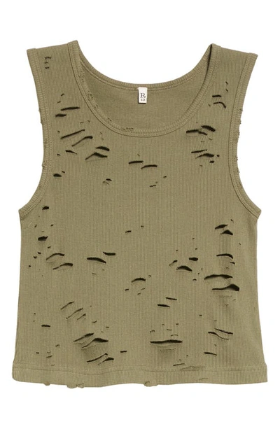 R13 Distressed Cotton Rib Tank Top In Green | ModeSens