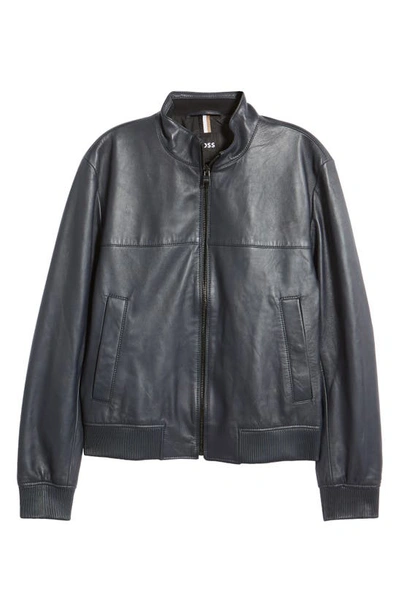 Hugo Boss Mapson Leather Jacket In Dark Blue | ModeSens