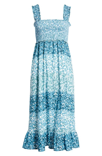 Rails Rumi Smocked Stripe Floral Organic Cotton Midi Sundress In Multi ...