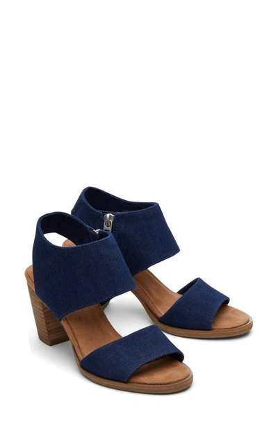 Toms Majorca Block Heel Sandal In Navy Washed Denim | ModeSens
