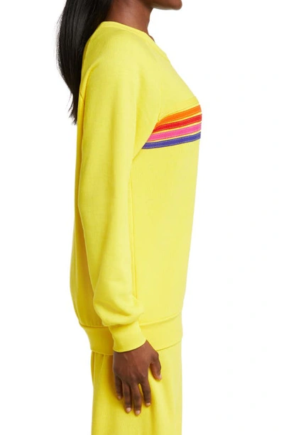 Aviator Nation Five Stripe Crewneck Sweatshirt In Leom/yellow Purple ...