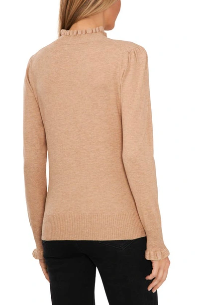 Cece Ruffle Mock Neck Sweater In Latte Heather | ModeSens