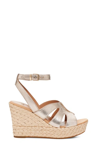 Ugg Careena Raffia Platform Wedge Sandal In Pale Gold Metallic | ModeSens