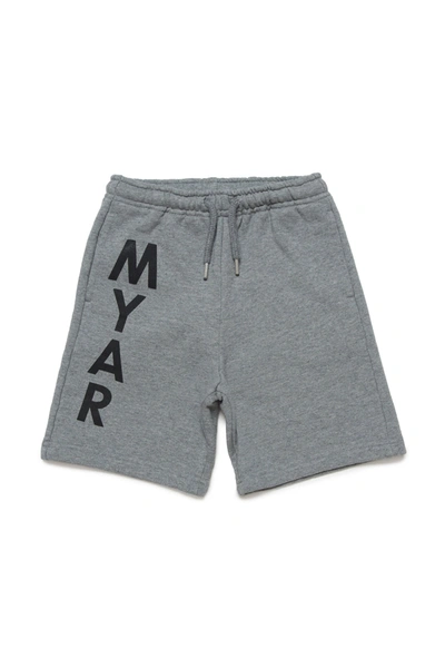 Myar Kids' Grey Deadstock Fleece Shorts With Vertical Logo | ModeSens
