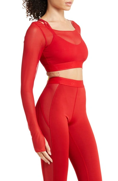 Alo Yoga Airlift Ballet Dream Long Sleeve Bra Top In Classic Red | ModeSens