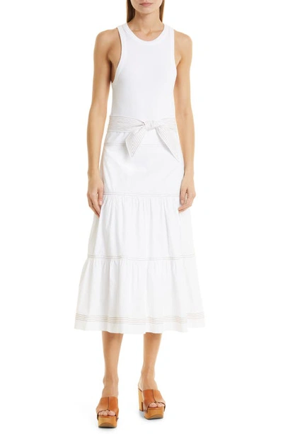 Veronica Beard Austyn Belted Midi-dress In White | ModeSens