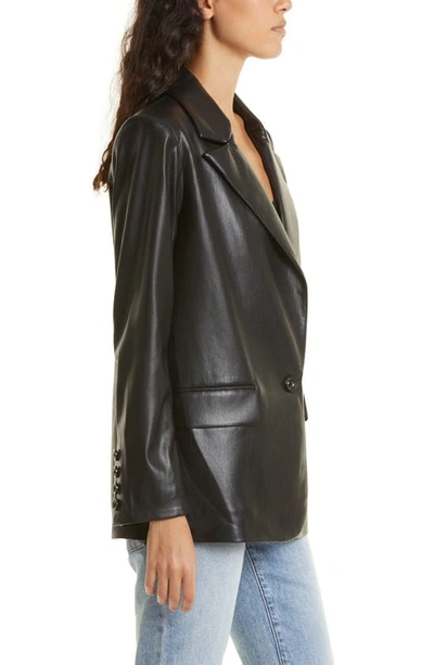 Alice And Olivia Mya Vegan Leather Notched Collar Blazer In Black