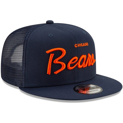 New Era Men's Navy Chicago Bears Script Trucker 9fifty Snapback Hat ...