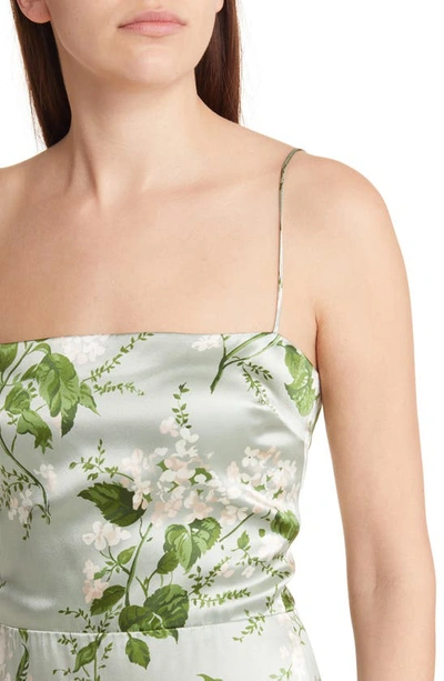 Reformation Frankie Floral Print Silk Dress In Green Modesens