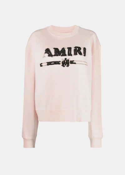 Amiri Ripped Logo Embroidered Sweatshirt In Pink | ModeSens