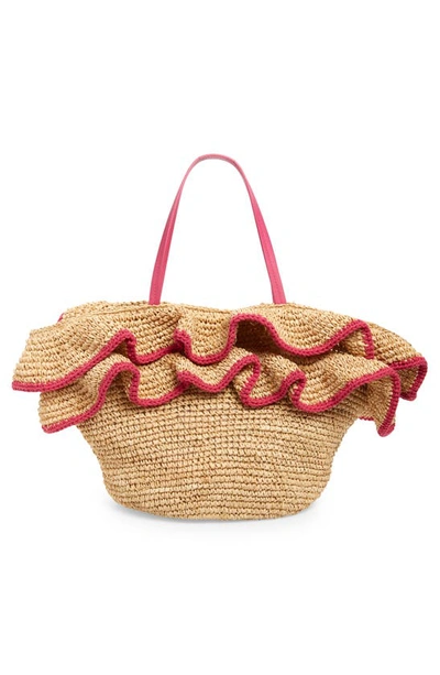 Btb Los Angeles Joey Ruffle Raffia Tote In Plum | ModeSens