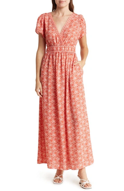 Max Studio Short Sleeve Maxi Dress In Red | ModeSens