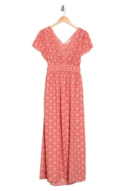 Max Studio Short Sleeve Maxi Dress In Red | ModeSens