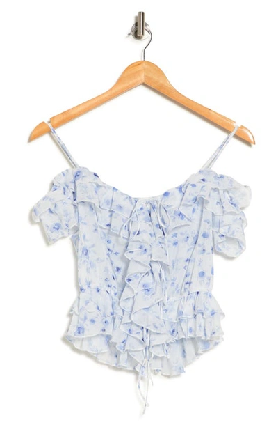 Elodie Off Shoulder Ruffle Top In Blue Floral/ White Ground | ModeSens