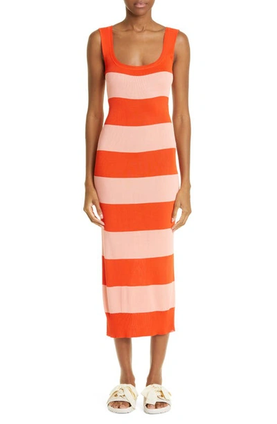 Zimmermann Striped Knit-jersey Maxi Dress In Coral Shell Pink Rugby ...