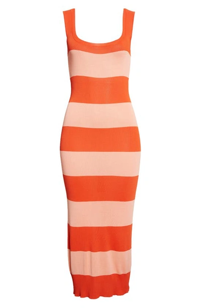Zimmermann Striped Knit-jersey Maxi Dress In Coral Shell Pink Rugby ...