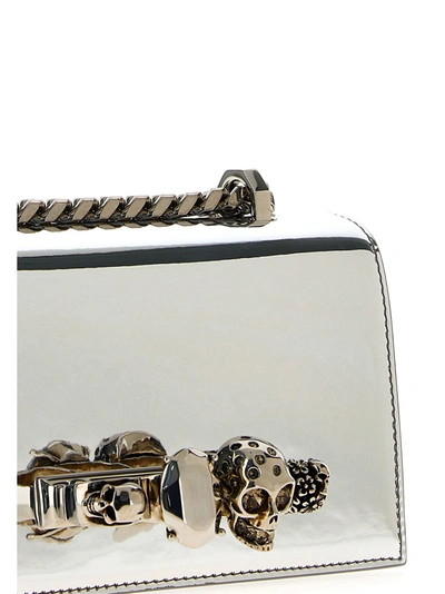 Alexander Mcqueen Mini Jewelled Sat Leather Crossbody Bag In Silver ...